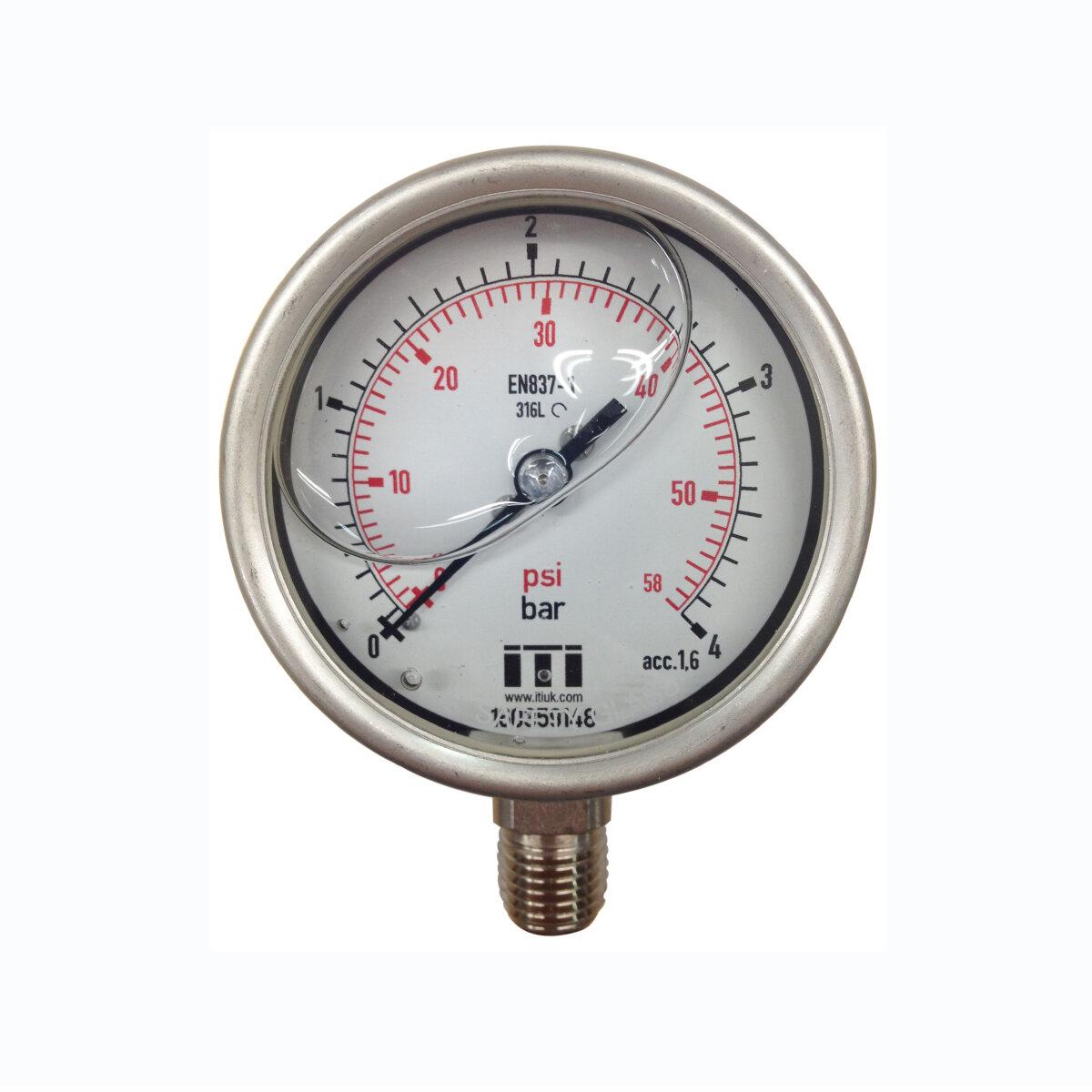 ITi RChG oil 100 3 0 10 Bar psi 1 4 NPT Pressure Gauge Sang Chai Meter ITi RChG oil 100 3 0 10 Bar psi 1 4 NPT Pressure Gauge Sang Chai Meter