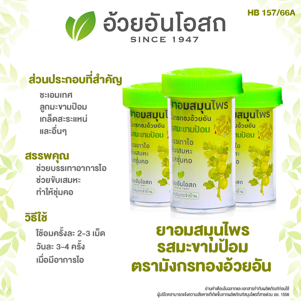 ยาอมสมุนไพร ตรามังกรทอง (รสมะขามป้อม) อ้วยอันโอสถ / Herbal One - OUAY ...